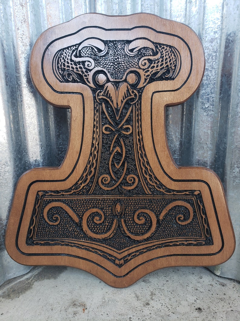 Thor's Hammer Raven Head Mjolnir Wood Carving - Sacred Norse Hammer ...