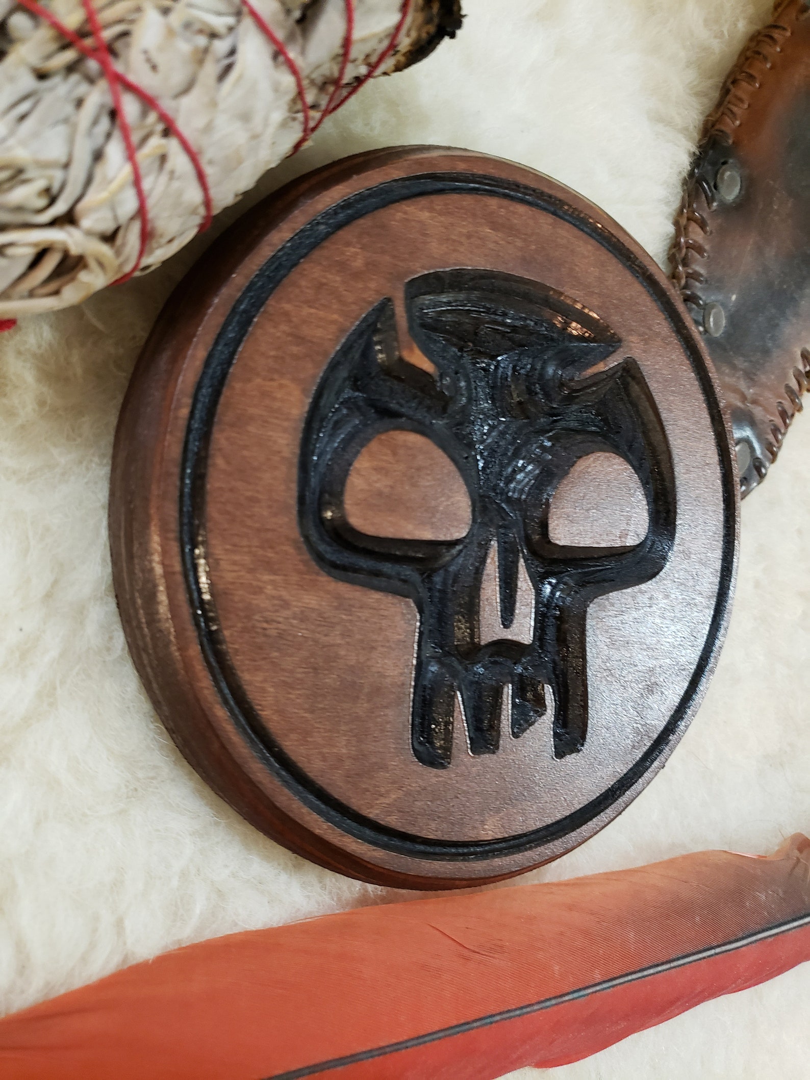 Mtg Black Mana Symbol Skull Wood Carved Magic The Etsy