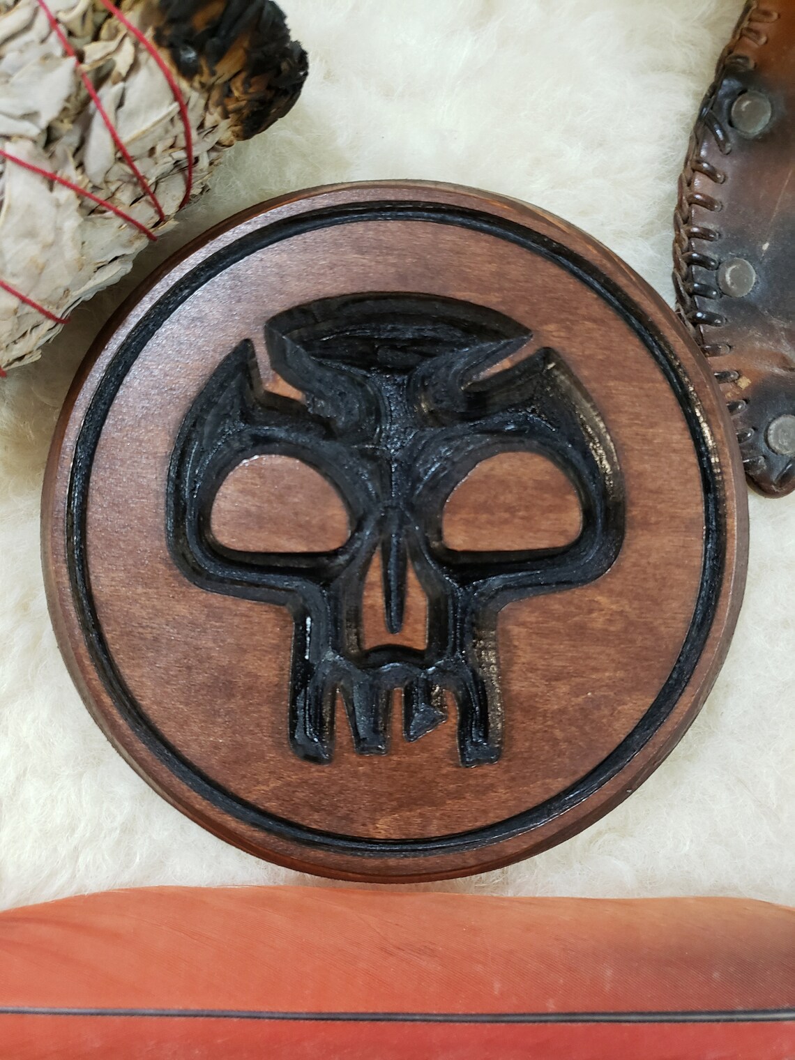 Mtg Black Mana Symbol Skull Wood Carved Magic The Etsy