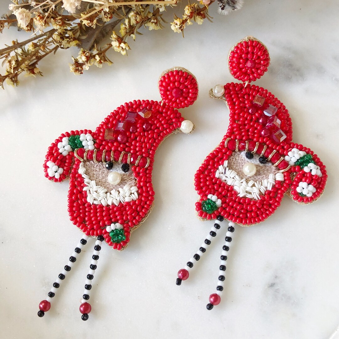 Santa Earrings, Christmas Earrings, Holiday Jewelry, Christmas Party ...