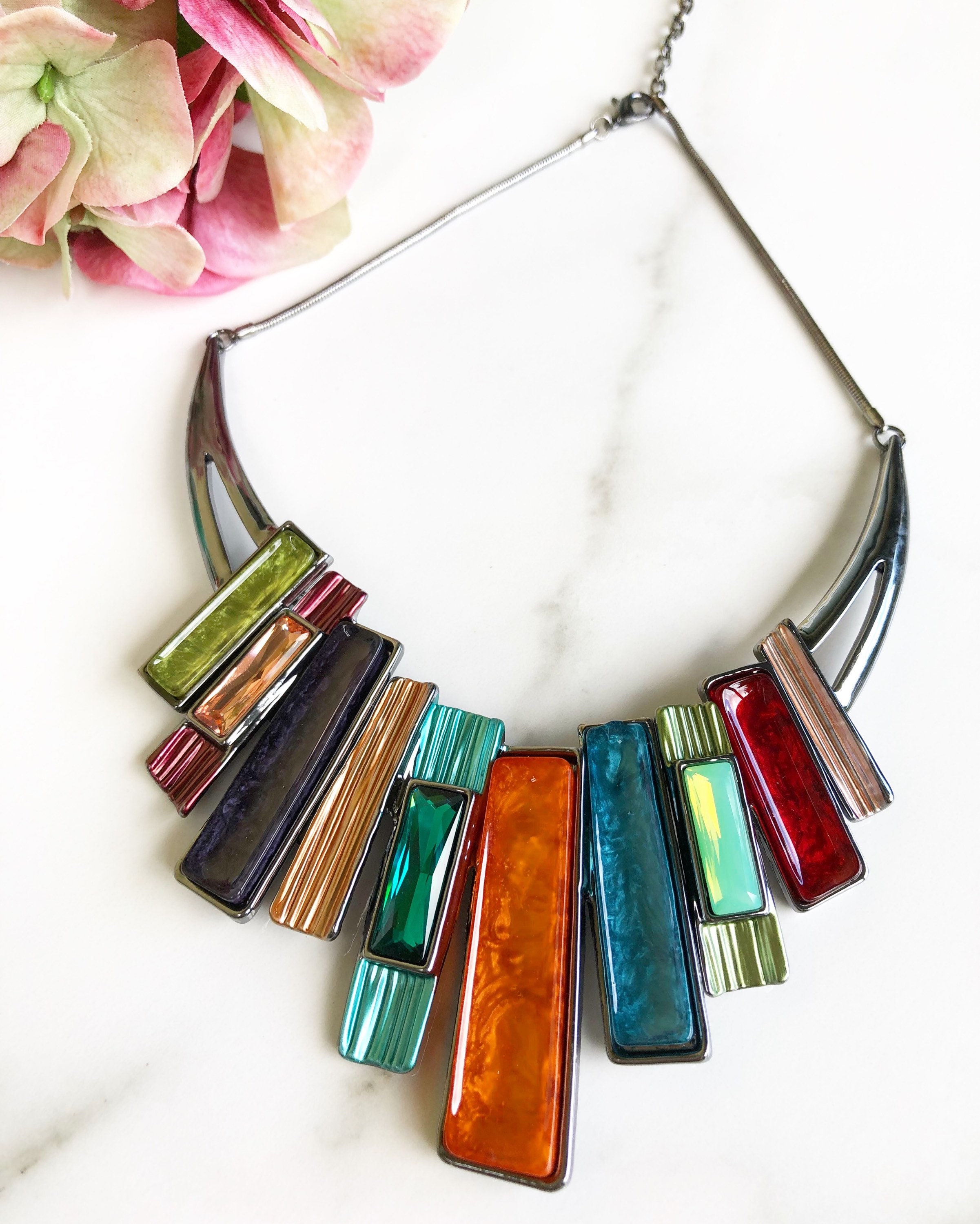Resin Necklace Statement Necklace Multicolor Necklace - Etsy