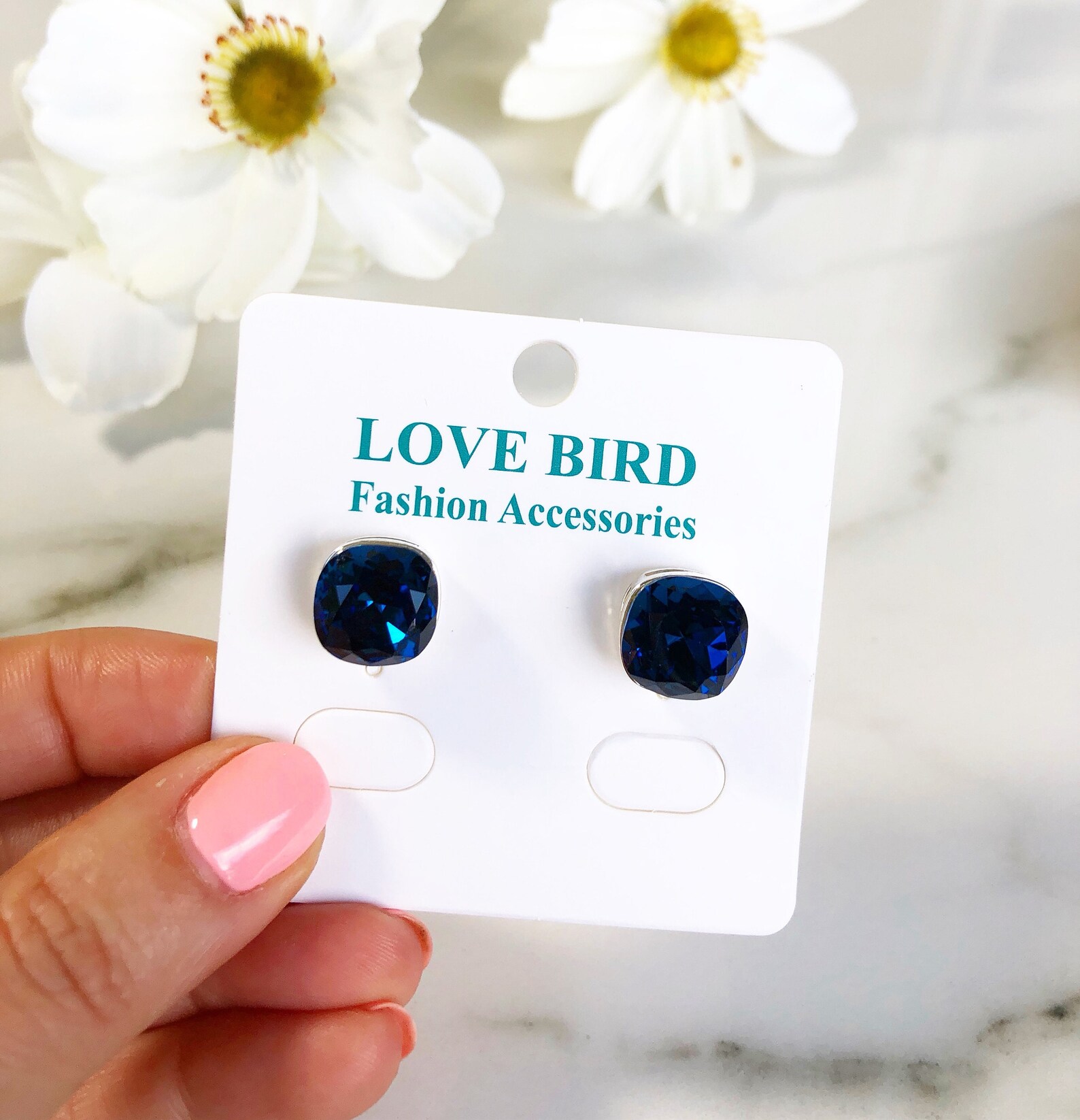 Blue Stud Earrings Navy Stud Earrings Crystal Studs Crystal - Etsy