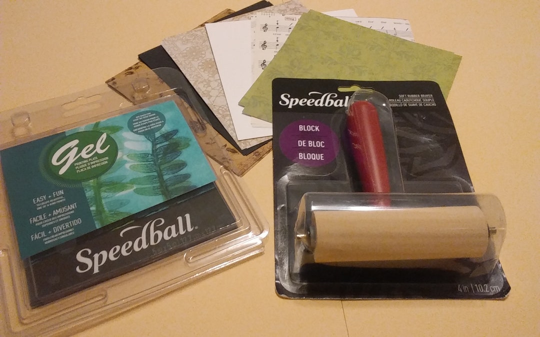 Speedball Gel Plate DIY Monoprint Kit Brayer Papers Handmade Stencils ...