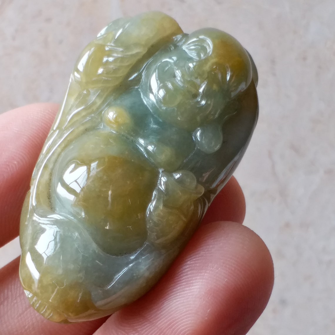 Buddha Joss Yellow Glass ICE JADE Hand craved NaturalGrade | Etsy