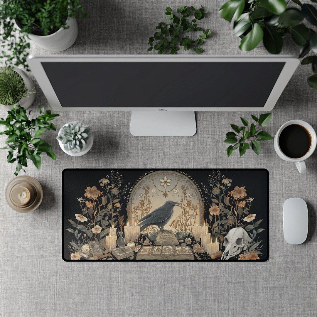 Gothic Crow Desk Mat, Celestial Witchcore Mouse Pad With Ravens ...