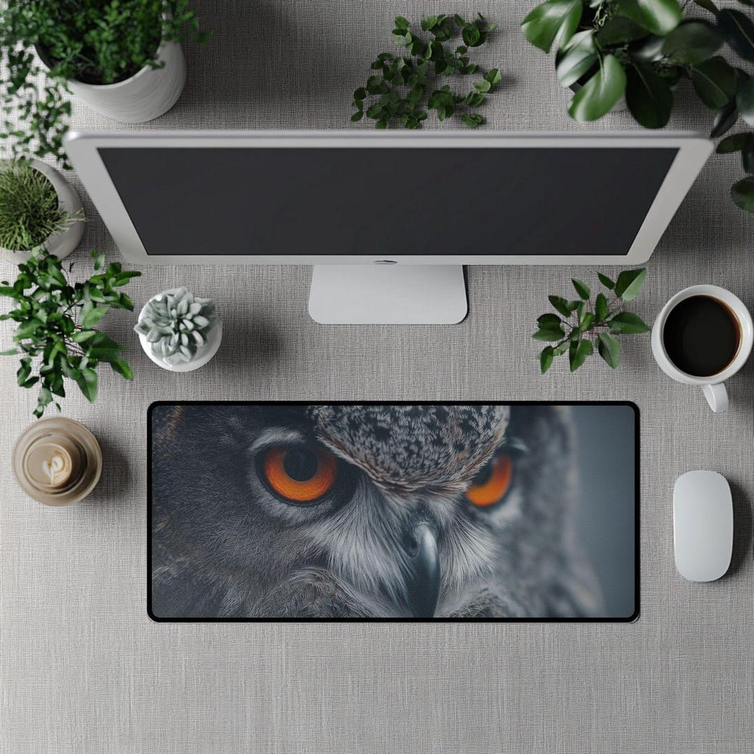 Owl Desk Mat, Snowy Forest Owl Mouse Pad, Cottagecore Office Decor ...