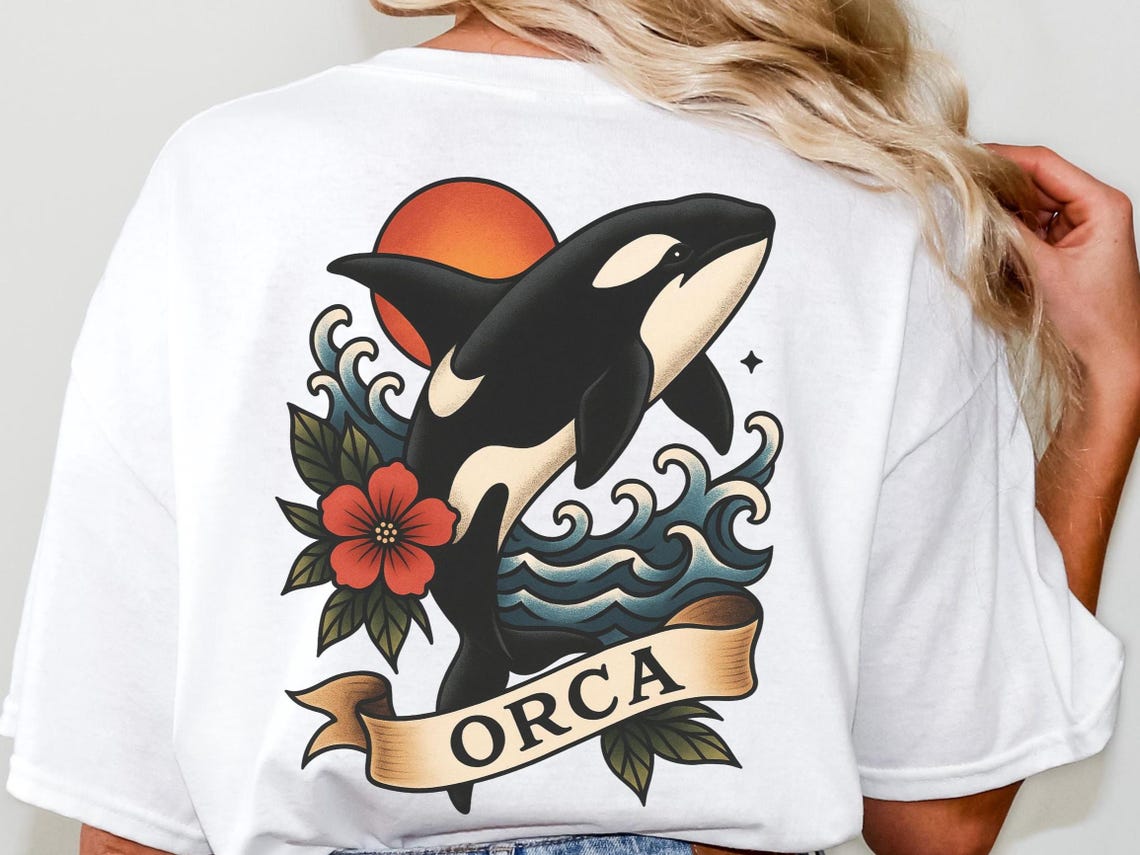 Orca Shirt, Orca Tattoo Shirt, Traditional Flash Orca Tee, Vintage ...