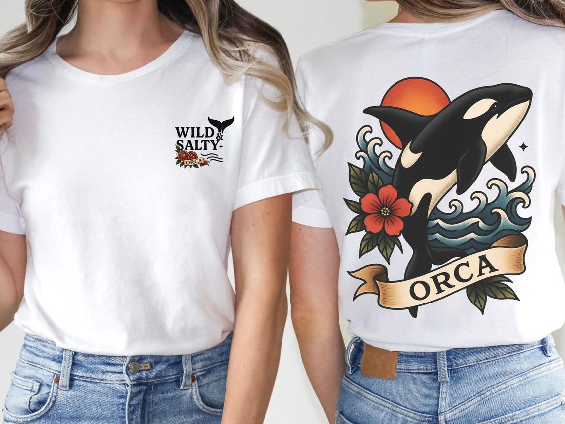 Orca Shirt, Orca Tattoo Shirt, Traditional Flash Orca Tee, Vintage ...