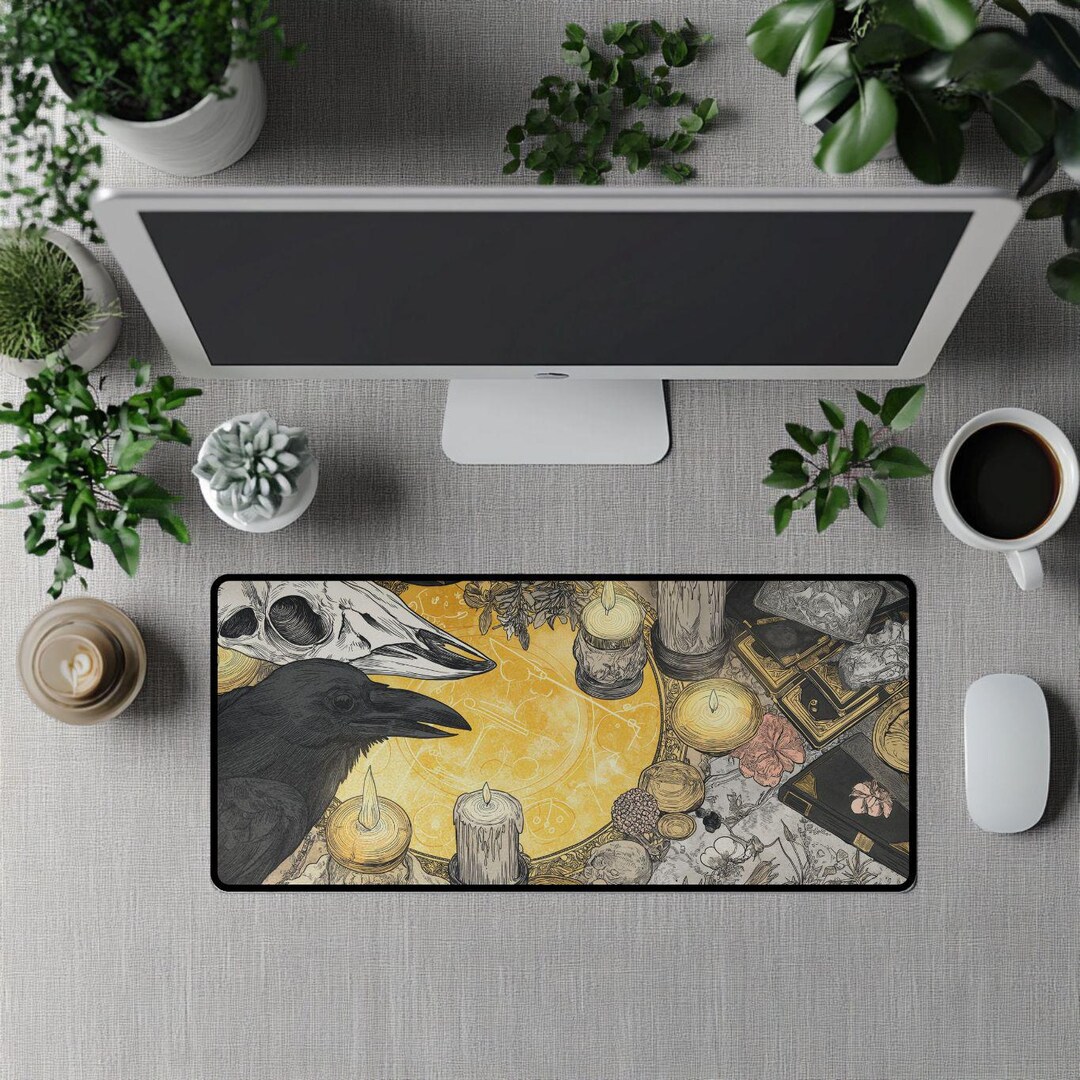Gothic Crow Desk Mat, Celestial Witchcore Mouse Pad With Ravens ...