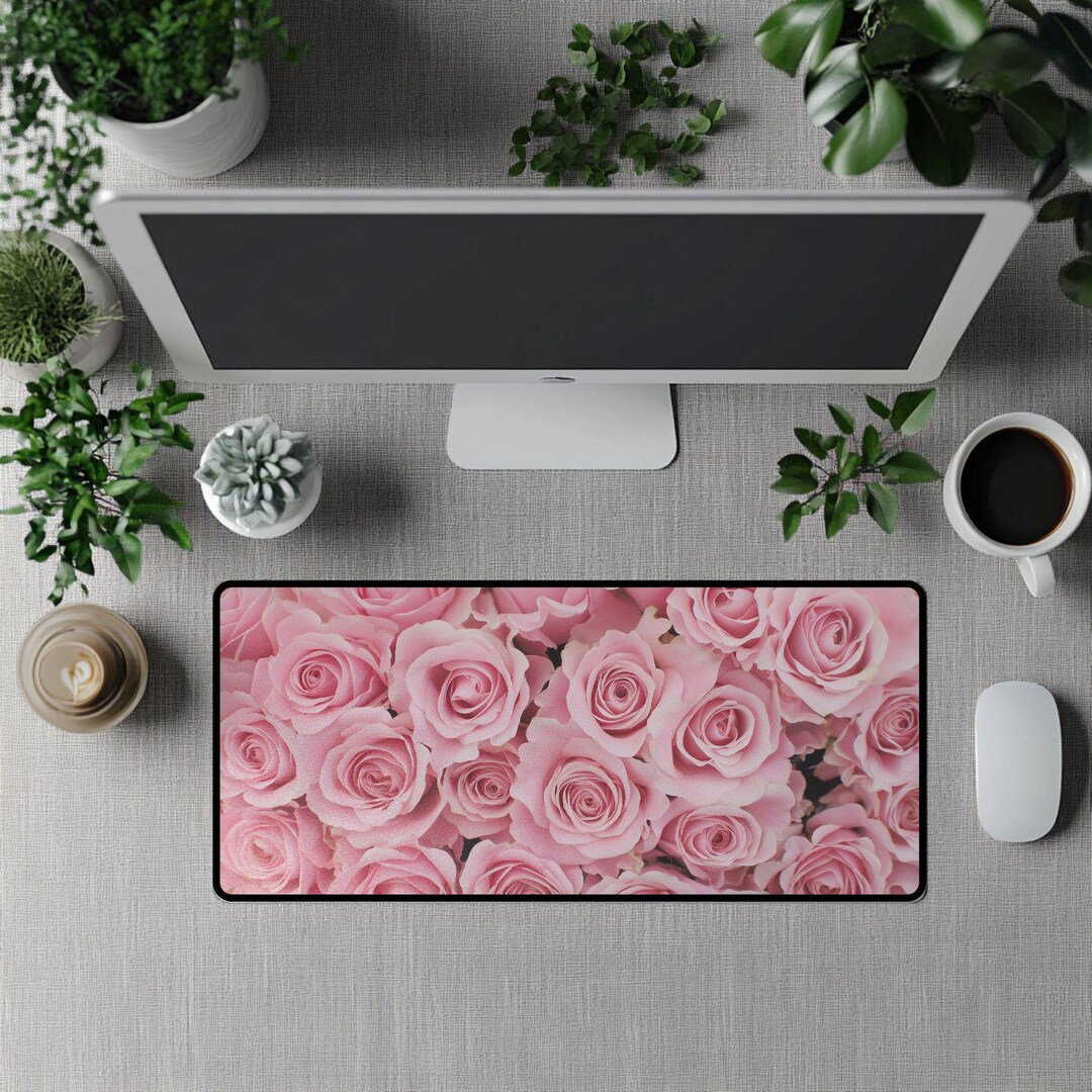 Pink Desk Mat Romantic Mouse Pad Feminine Mouse Pad Cottagecore Rose ...