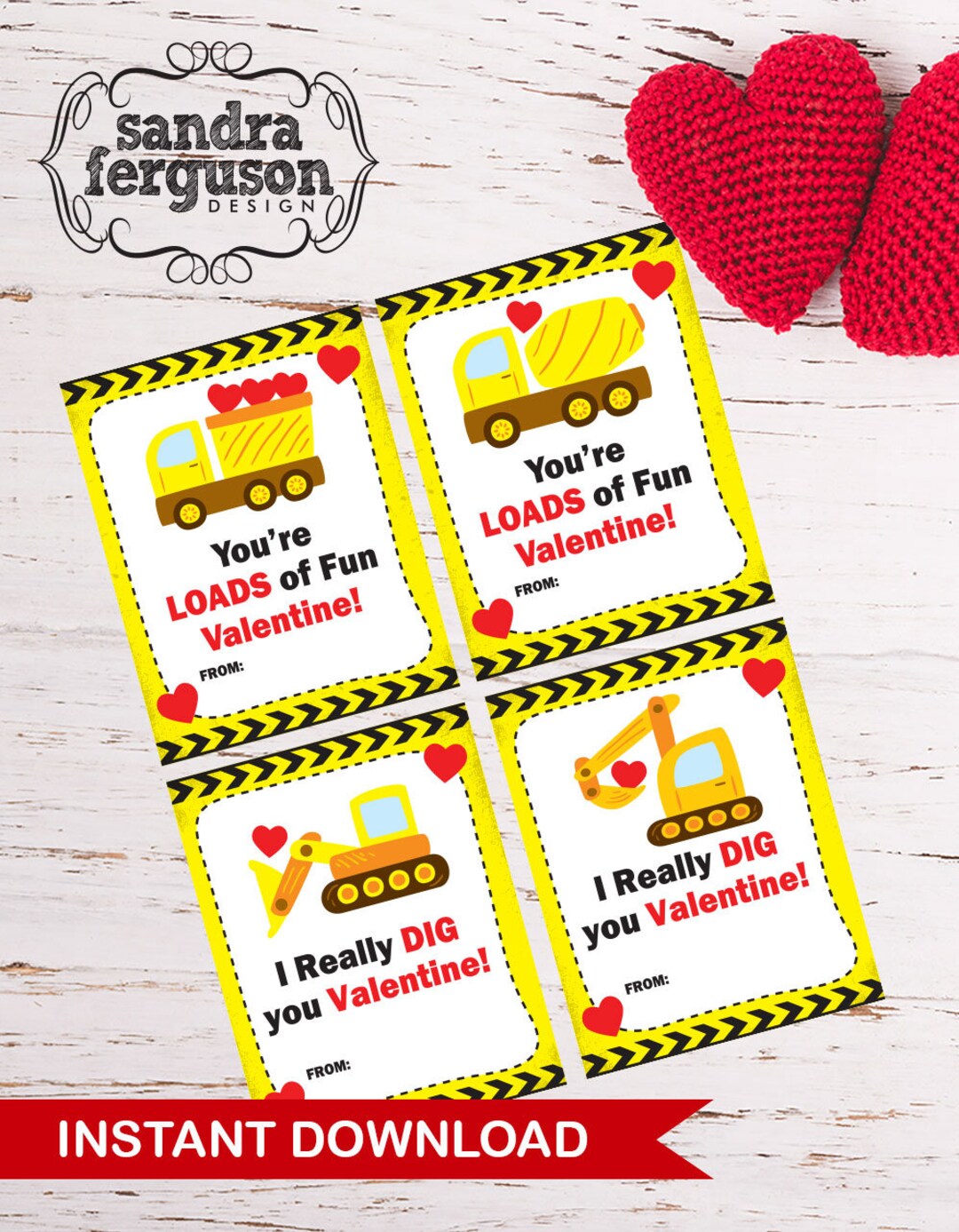 Printable Kids Valentine Card, Printable Valentine, Construction ...