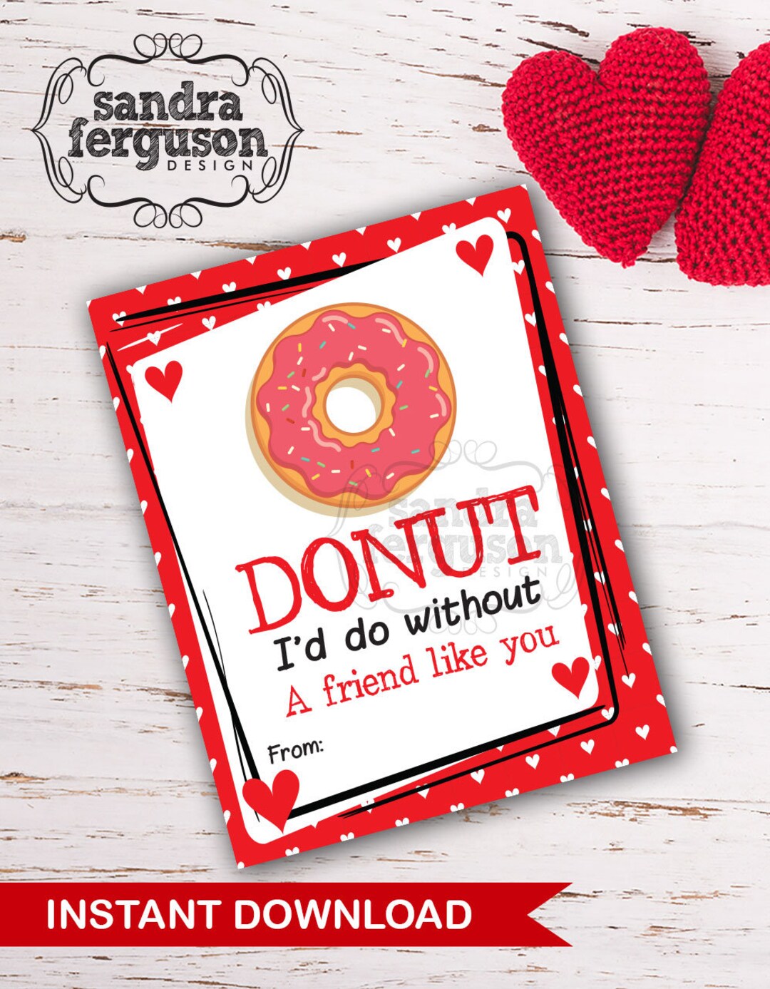Printable Kids Valentine Card, Printable Valentine, Donut Valentines ...