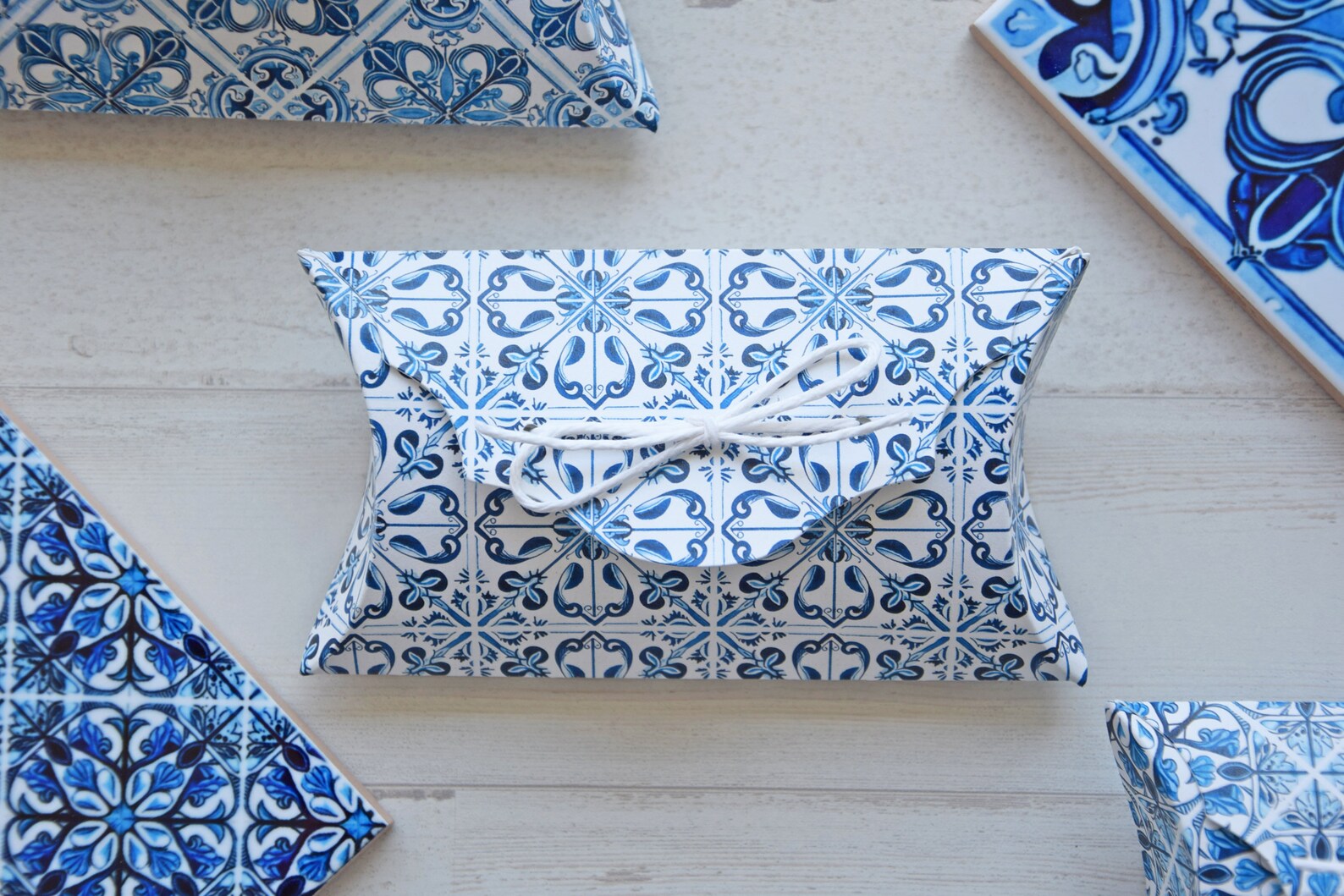 Pack of 10 Portuguese Tile Favor Boxes, Blue Favor Boxes, Party Tile ...