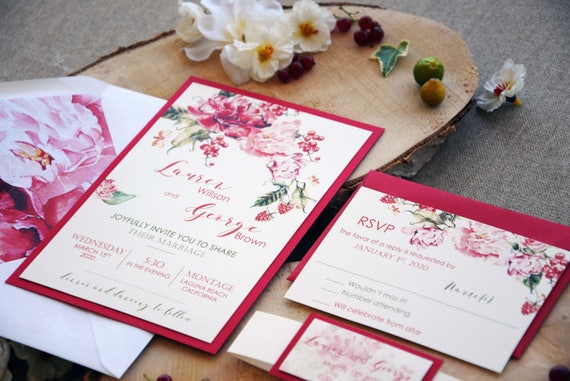 Colorful Customized Wedding Invitation Card Red and White | Etsy