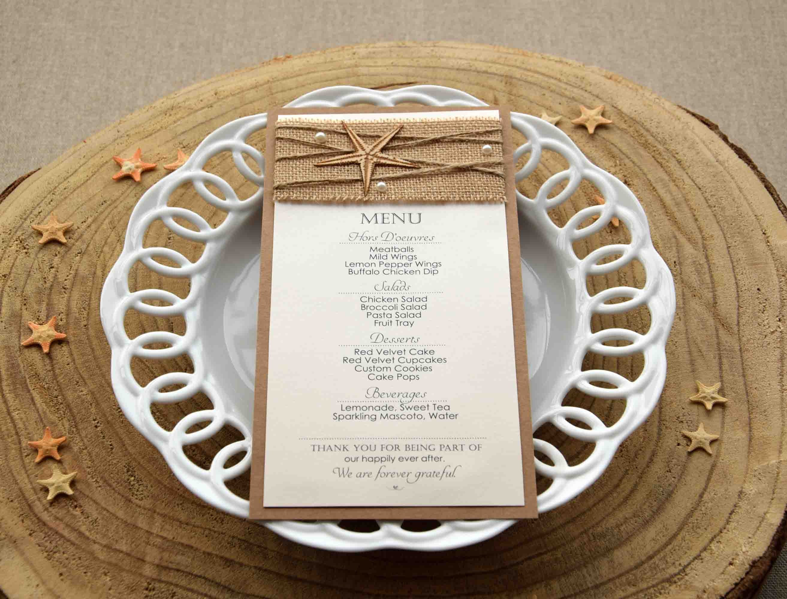Beach Wedding Menu Wedding Dinner Menu Bridal Shower Menu - Etsy