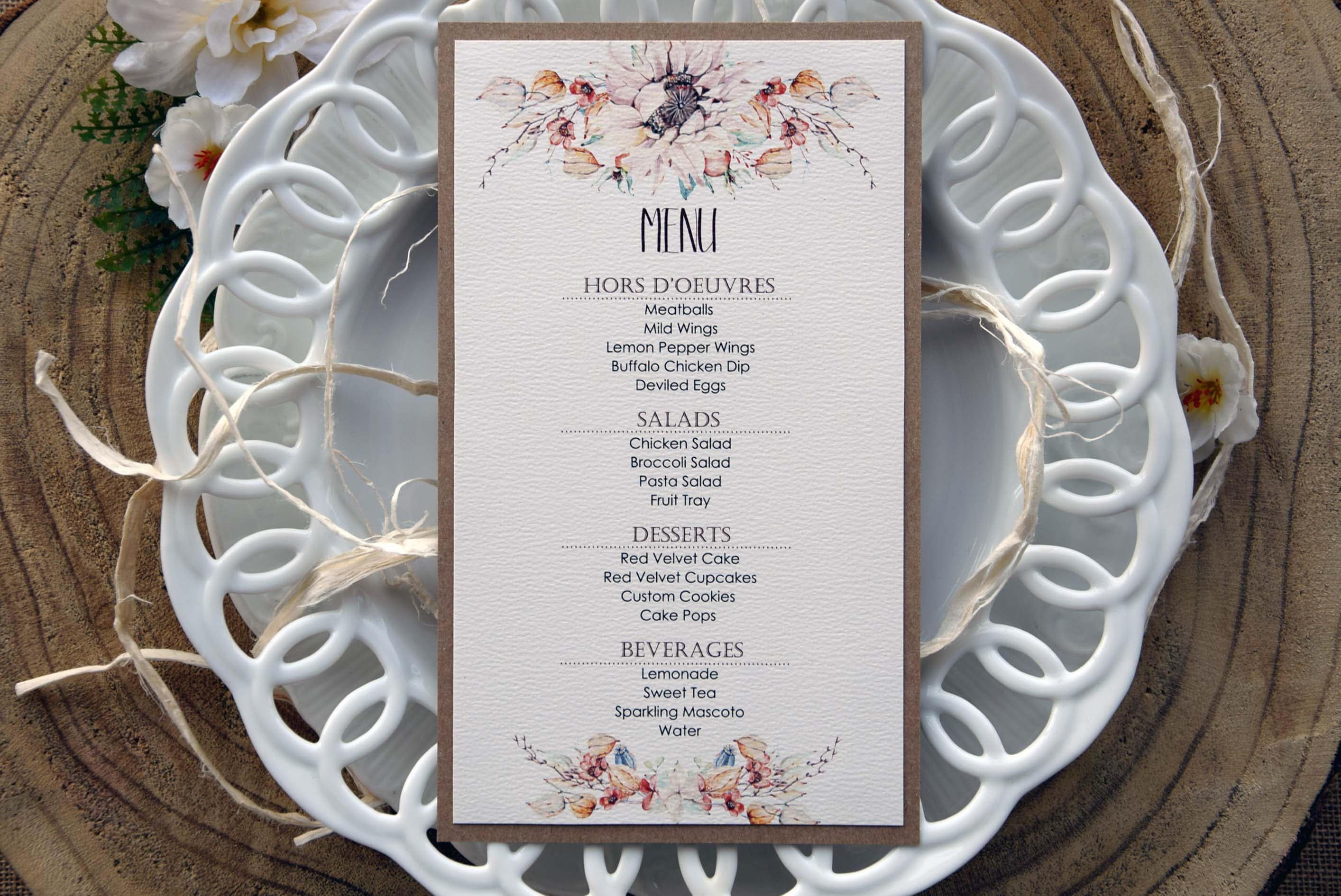 Floral Watercolor Wedding Dinner Menu, Fall Party Menu, Winter Dinner ...