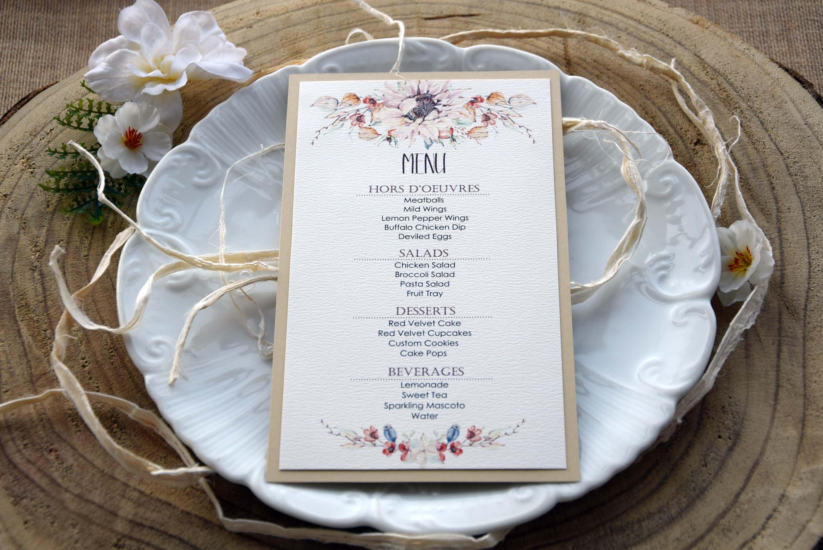 Autumn Floral Wedding Dinner Menu Fall Bridal Shower Menu | Etsy