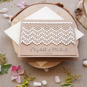 Rustic Wedding Invitations, Lace Marriage Invitations, Pocket Wedding ...