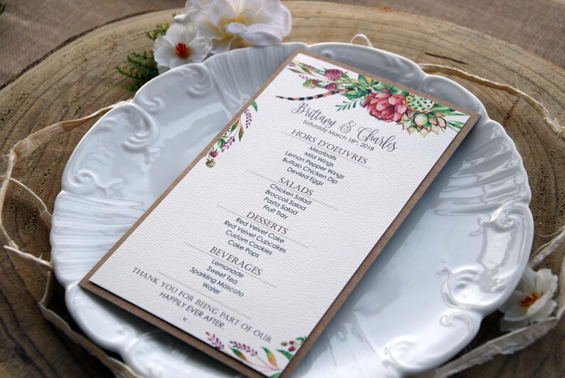 Green Watercolor Wedding Dinner Menu, Pink Dinner Menu, Floral Party ...