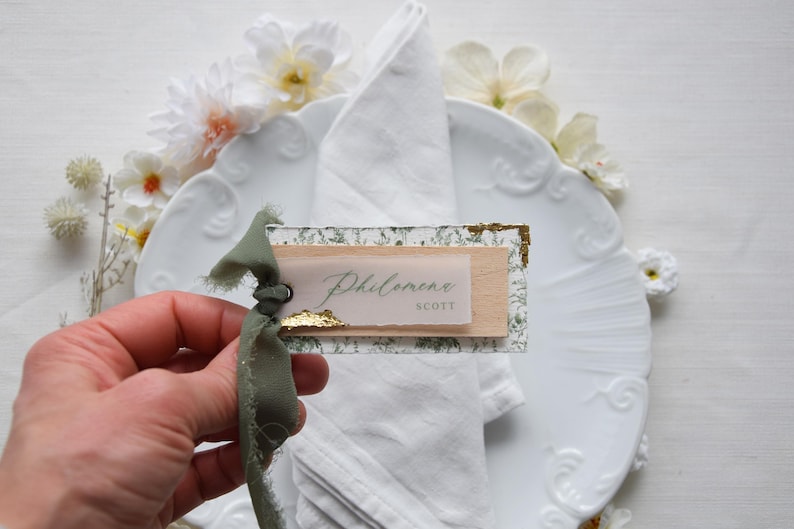 Olive Grove Place Card, Wood Edition- Unique Place Card With Deckled ...
