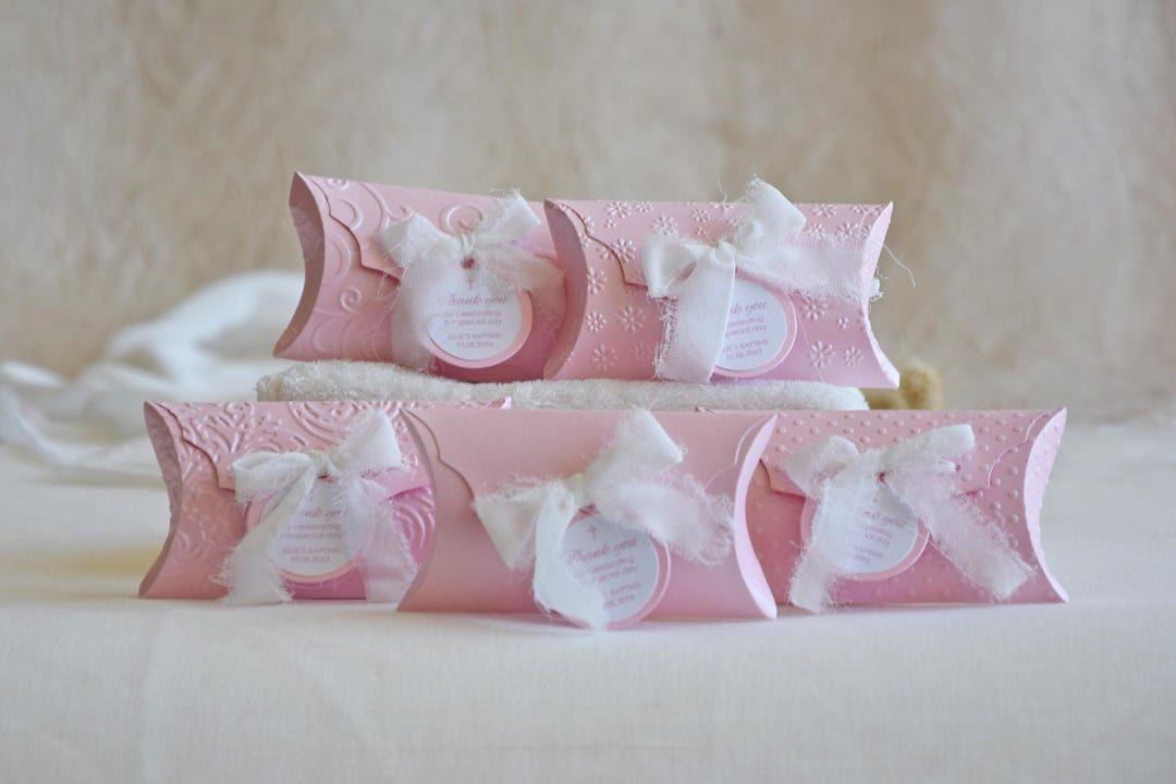 Blush Grace Baby Girl Favor Boxes – Set of 5 Pink Pillow Gift Boxes ...