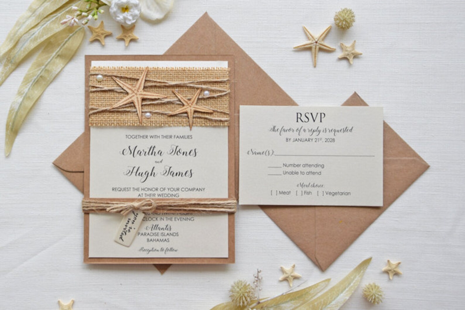 Rustic Beach Wedding Invitations, Beach Themed Wedding Invitations ...