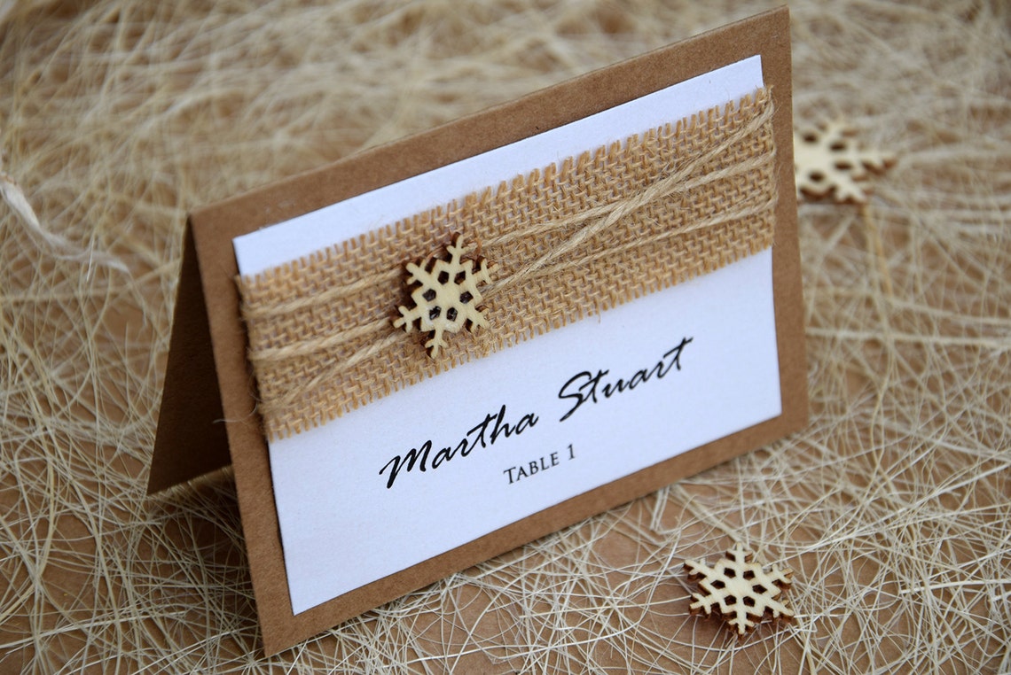 Winter Place Cards, Rustic Place Cards, Burlap Wedding, Winter Wedding ...