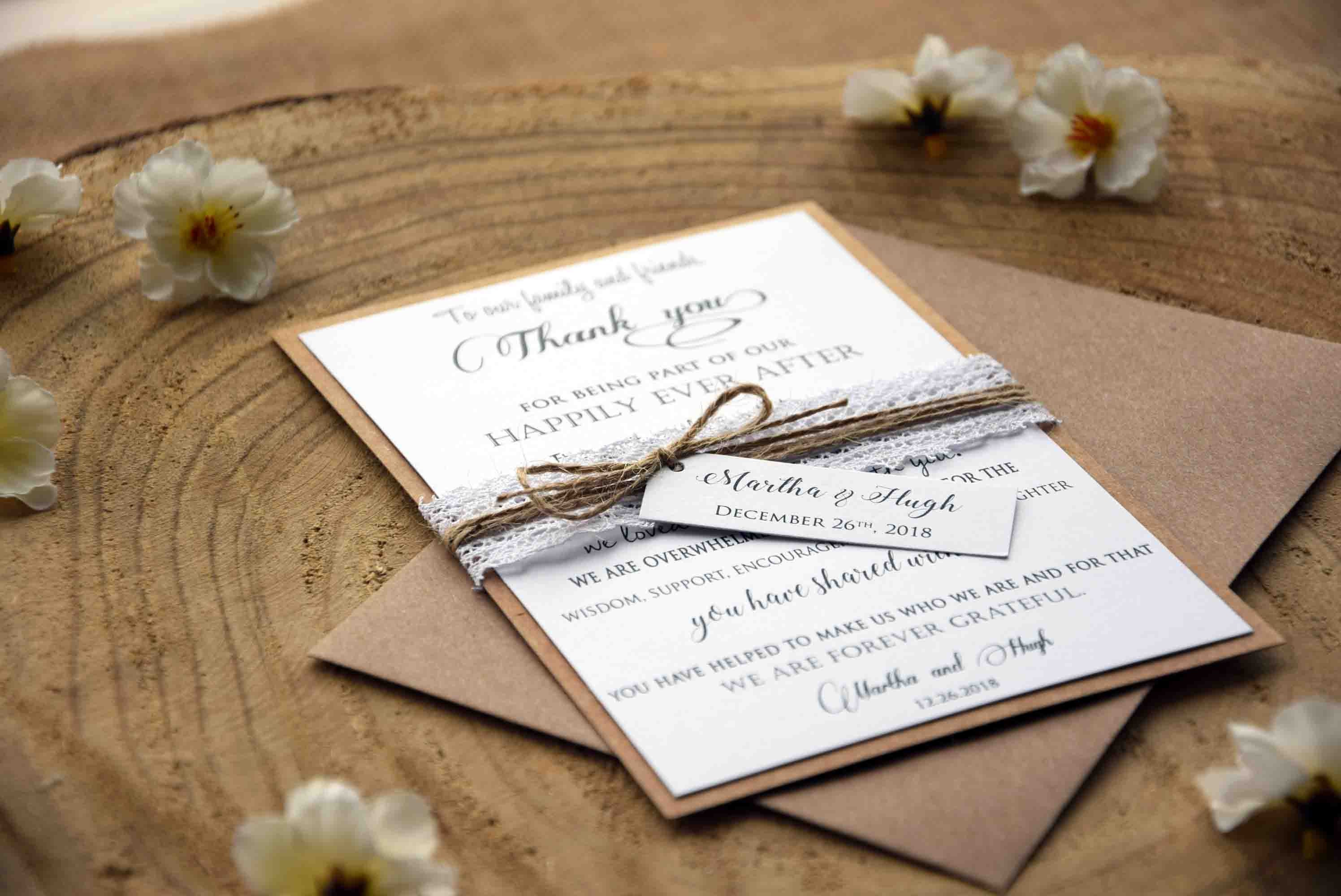 Wedding Thank You Card, Rustic Thank You Card, Lace Wedding Thank You ...