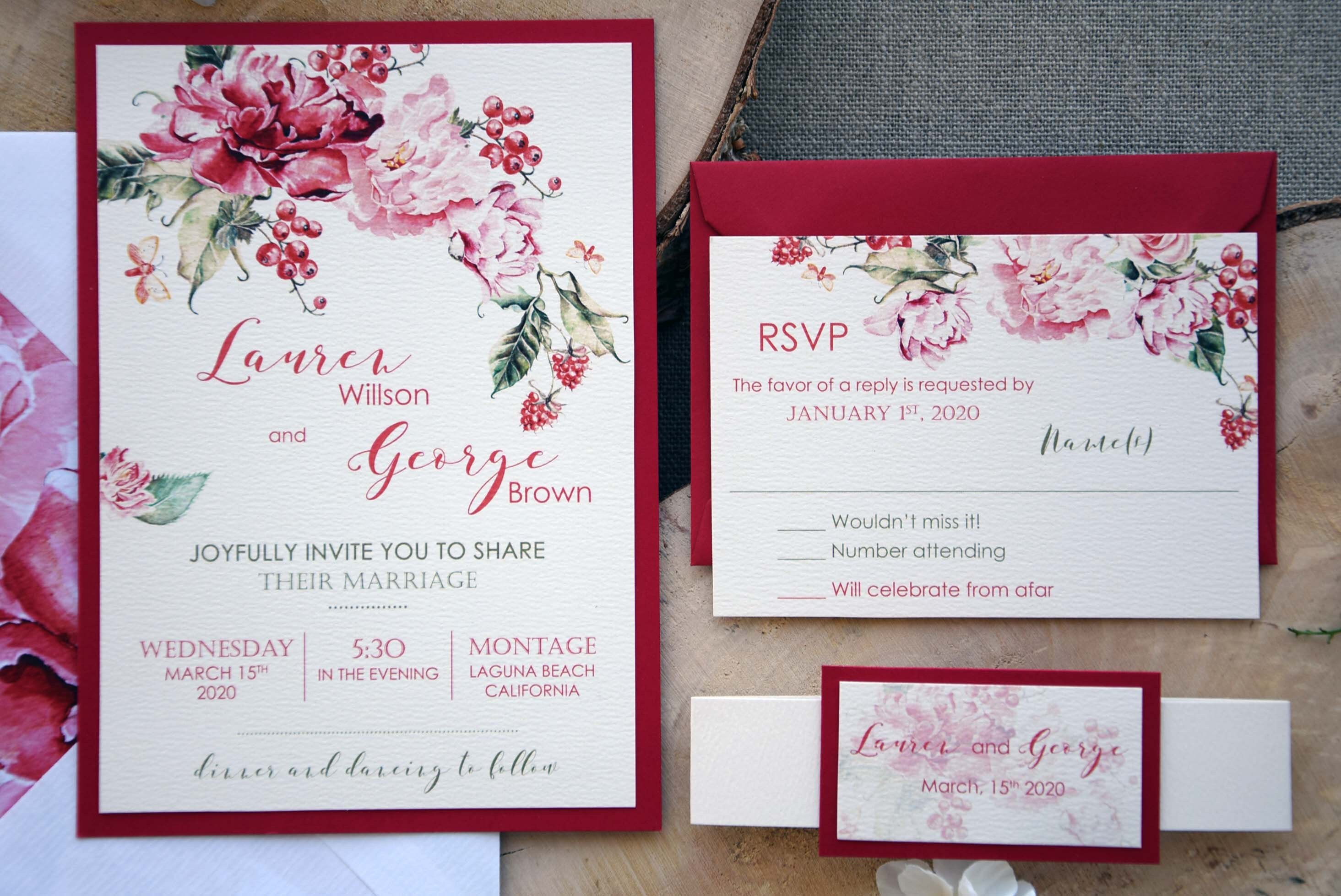 Colorful Customized Wedding Invitation Card Red and White | Etsy