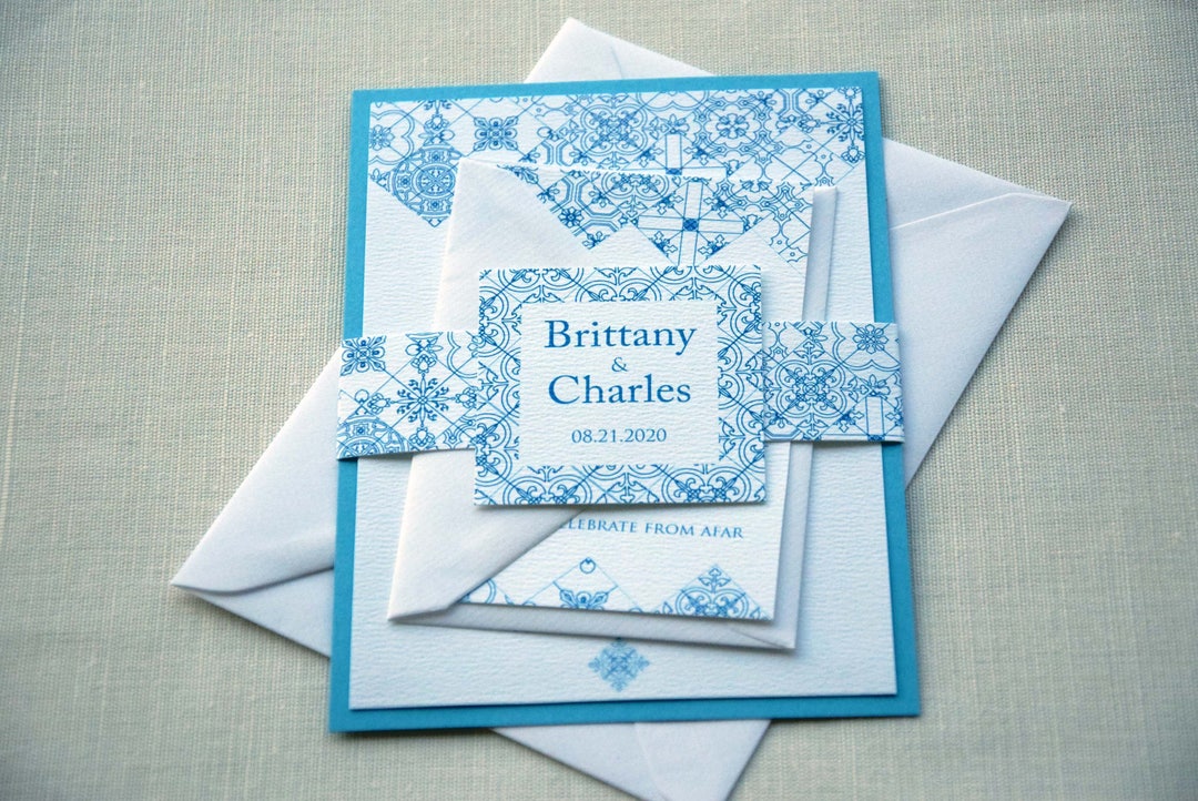 Turquoise Tile Wedding Invitation, Portuguese Tile Wedding Invite ...