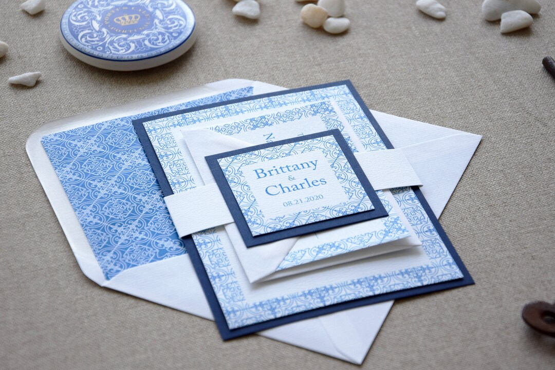 Blue Tile Wedding Invitation, Portuguese Tile Wedding Invite ...