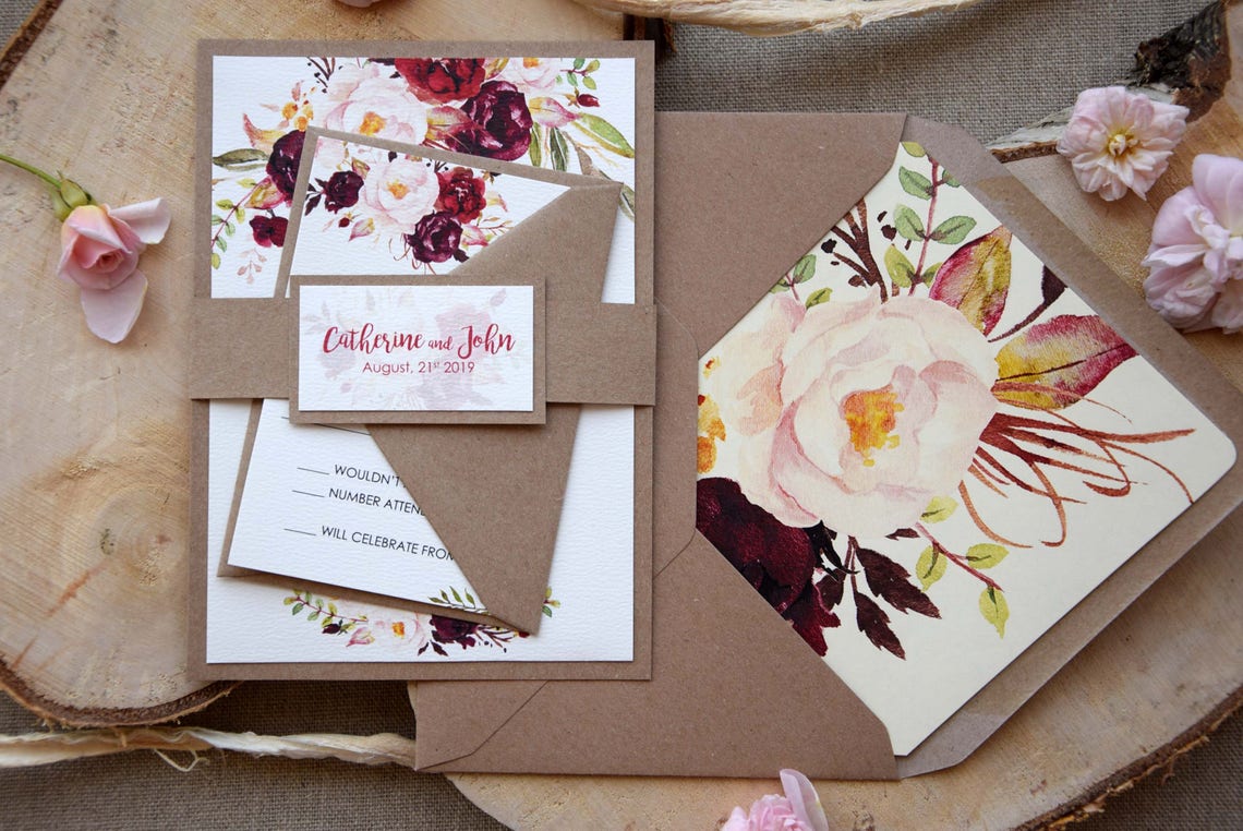 Rustic Chic Floral Wedding Invitation Simple Rustic Country - Etsy