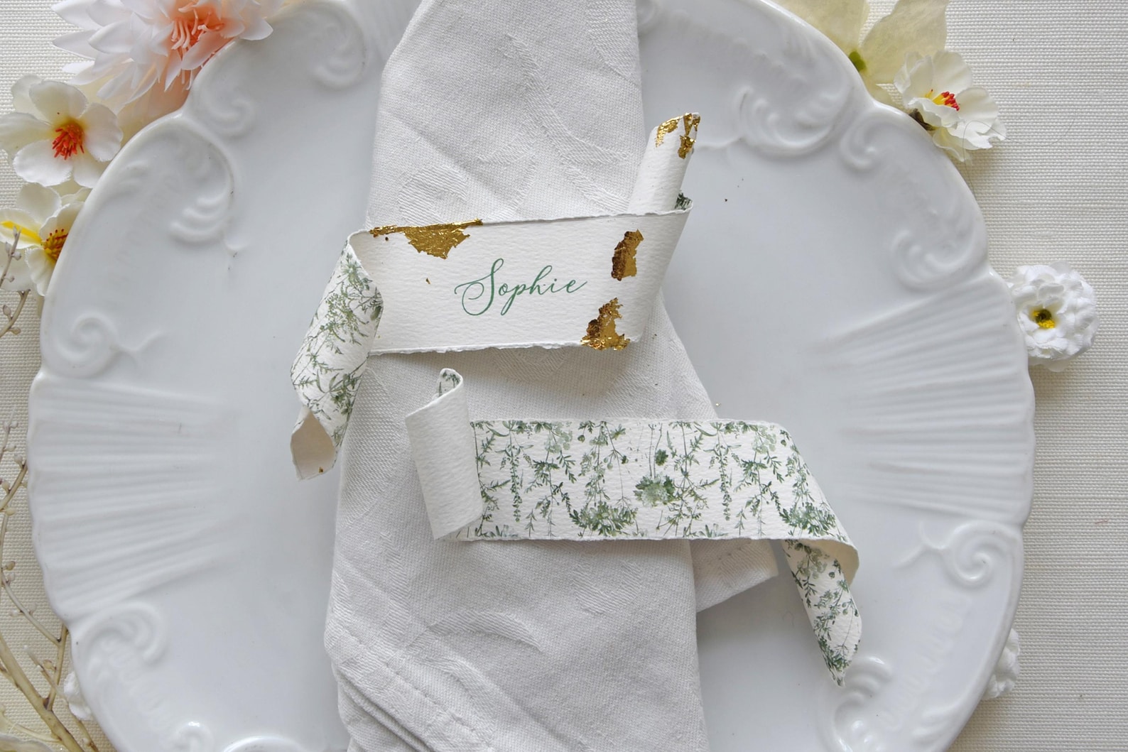 The Linen Verse Place Card, Scroll Edition, Minimalist Name Card With ...