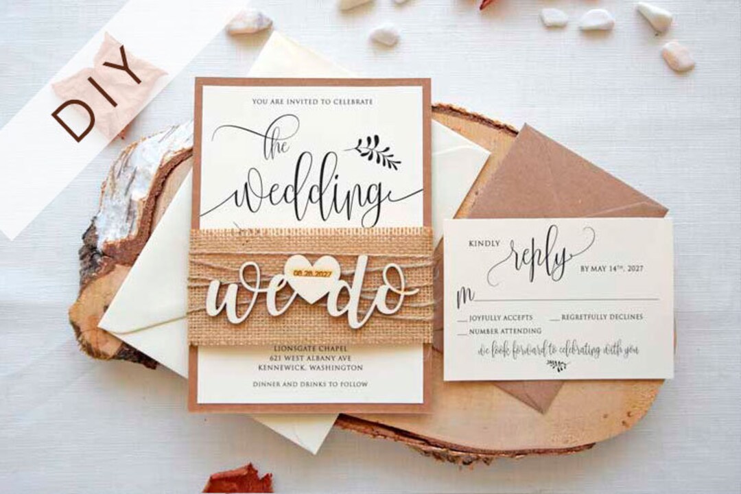DIY Rustic We Do Wedding Invitations, Country DIY Wedding Invites, Semi ...