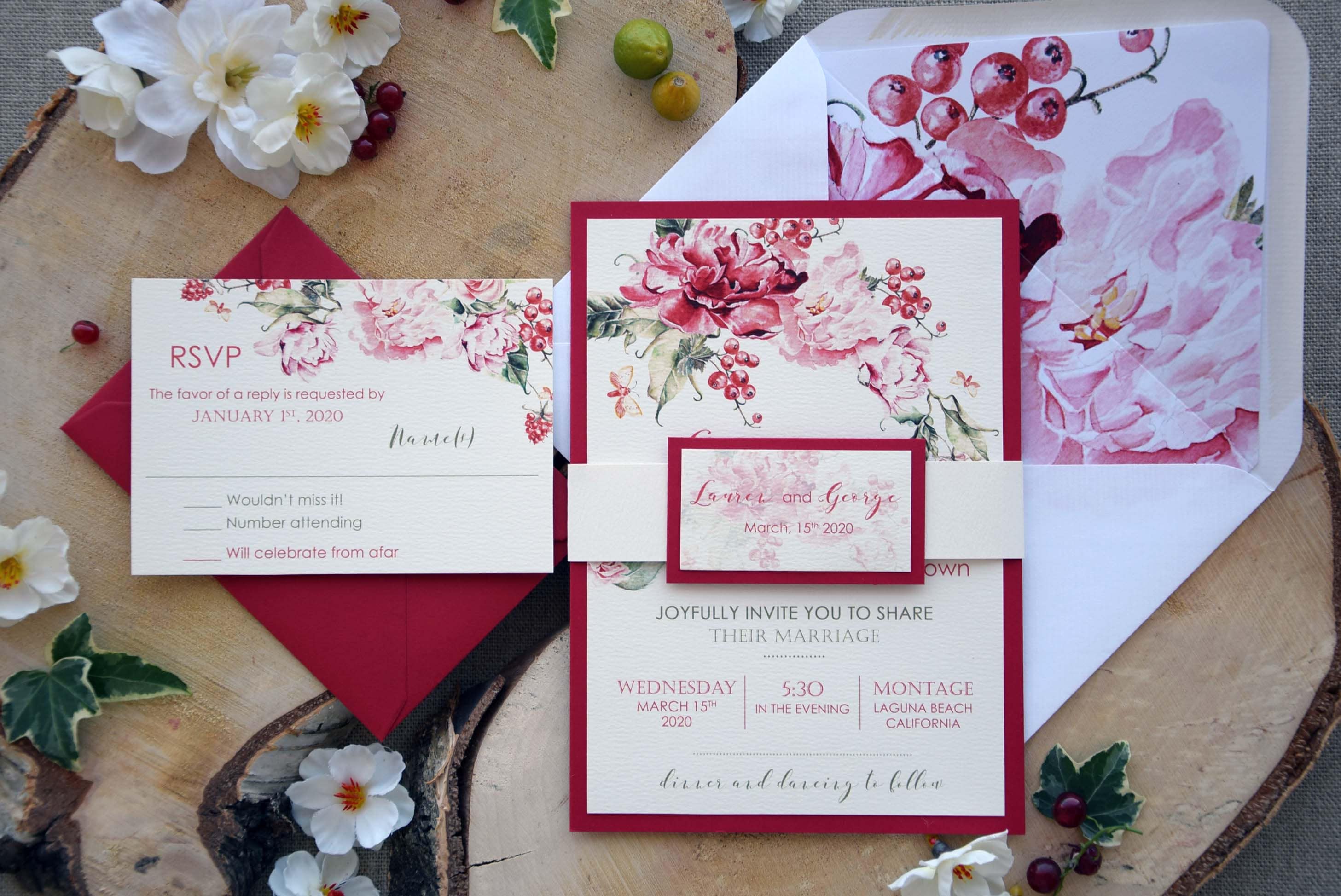 Colorful Customized Wedding Invitation Card Red and White | Etsy