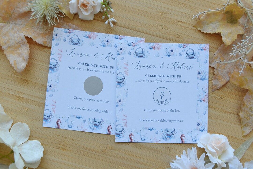 Semi-custom Beach-themed Wedding Day Scratch Card, Customized Scratch ...