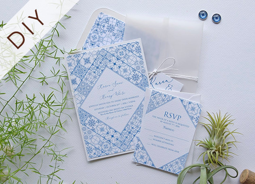 DIY Blue Tile Wedding Invitations, DIY Blue Tile Wedding Invitations ...