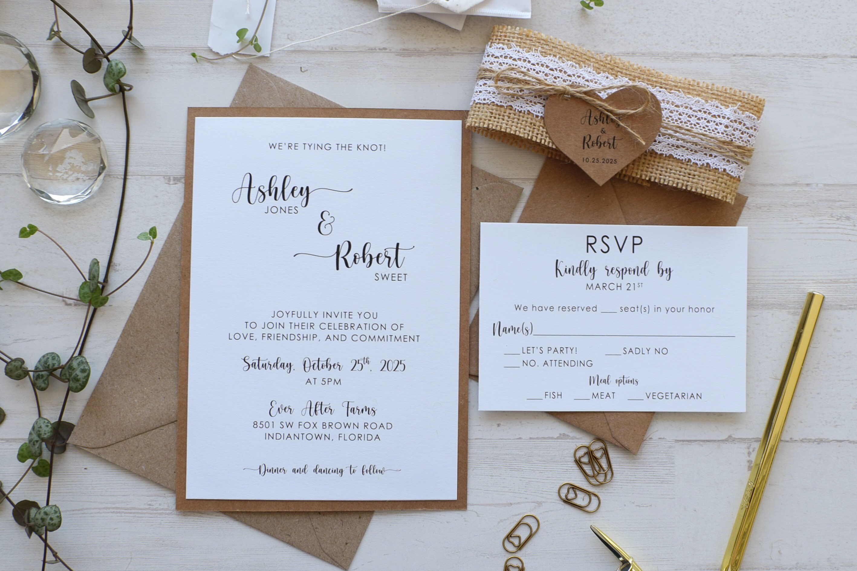 Rustic Lace Wedding Invite, Simple Wedding Invitation, Custom Lace ...