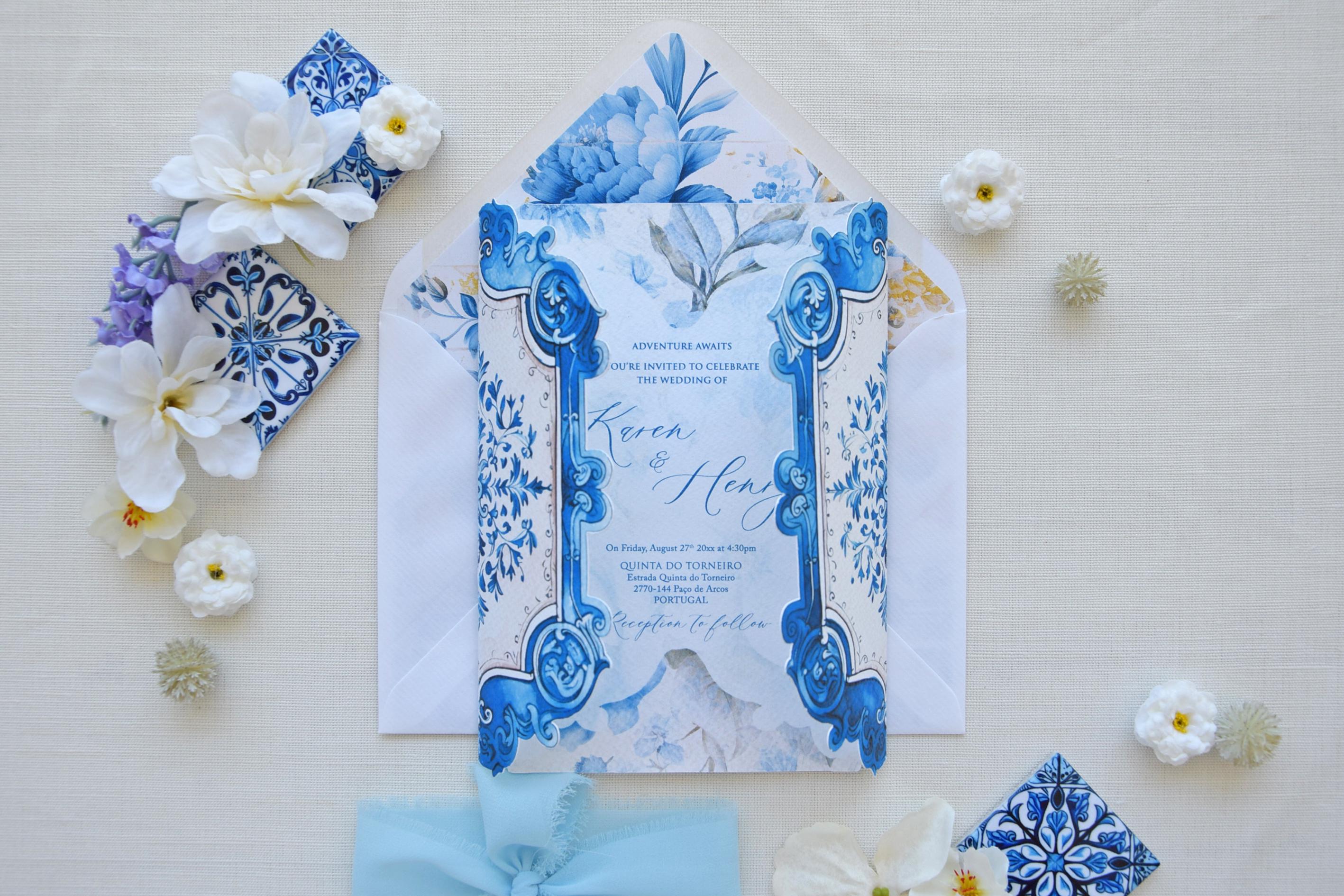 Carmelitas Suite – Tile Wedding Invitation Suite, Modern Blue Tile ...