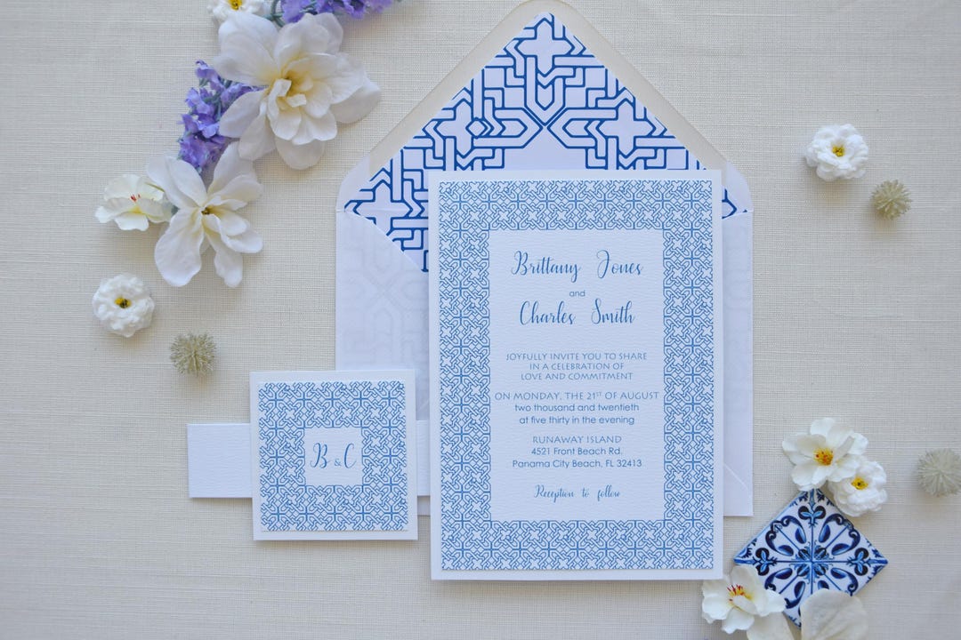 Blue and White Tile Wedding Invitation, Portuguese Tile Wedding Invite ...