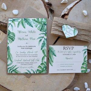 Rustic Green Wedding Invitations, Tropical Greenery Leaves Wedding ...