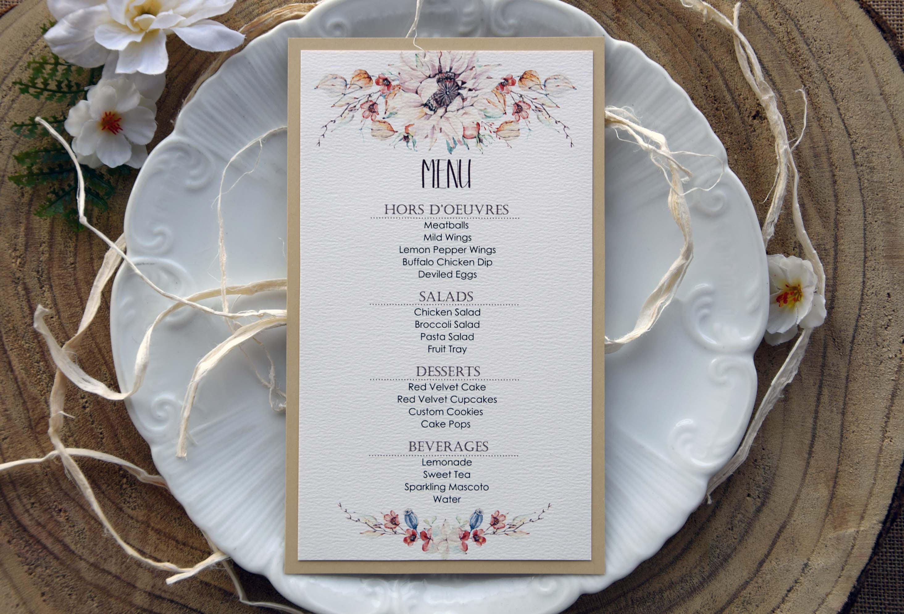 Autumn Floral Wedding Dinner Menu Fall Bridal Shower Menu - Etsy