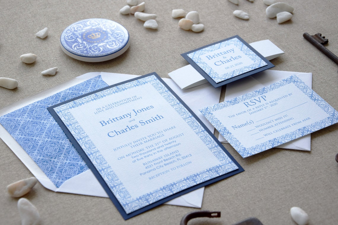 Blue Tile Wedding Invitation Portuguese Tile Wedding Invite | Etsy