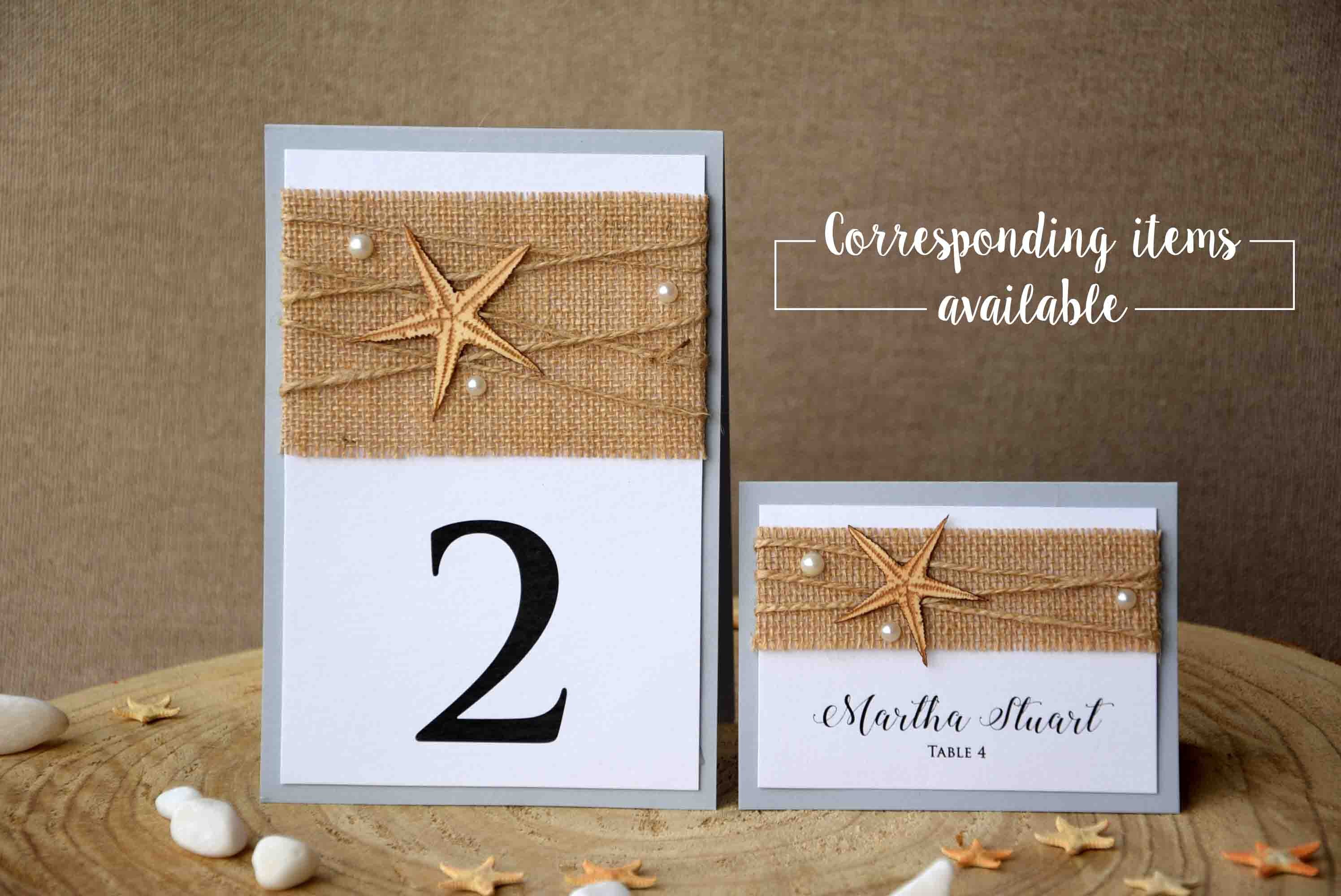 Beach Table Number Burlap Wedding Table Number Escort Cards | Etsy