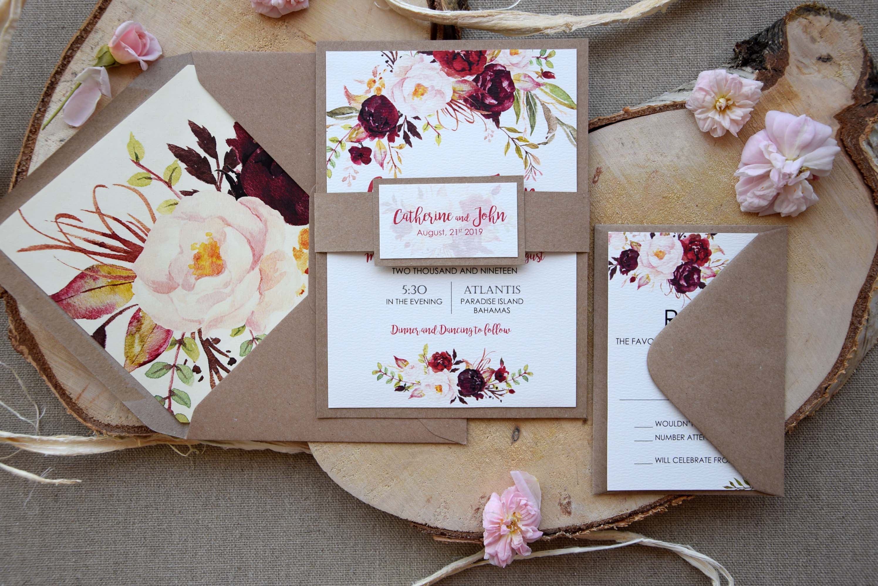 Rustic Chic Floral Wedding Invitation Simple Rustic Country - Etsy