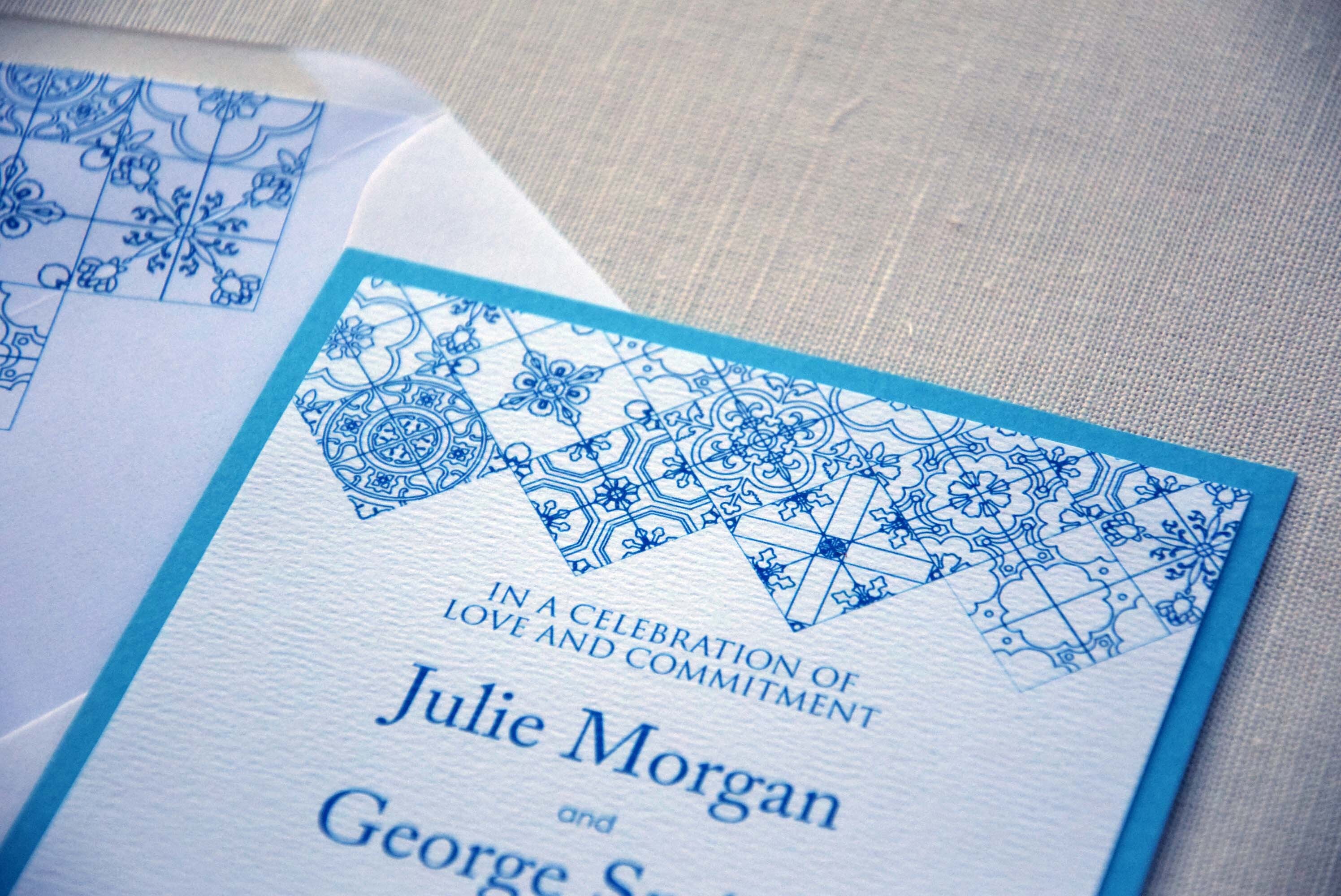Turquoise Tile Wedding Invitation Portuguese Tile Wedding | Etsy