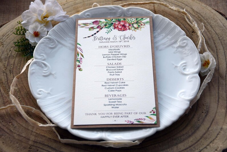 Green Watercolor Wedding Dinner Menu, Pink Dinner Menu, Floral Party ...