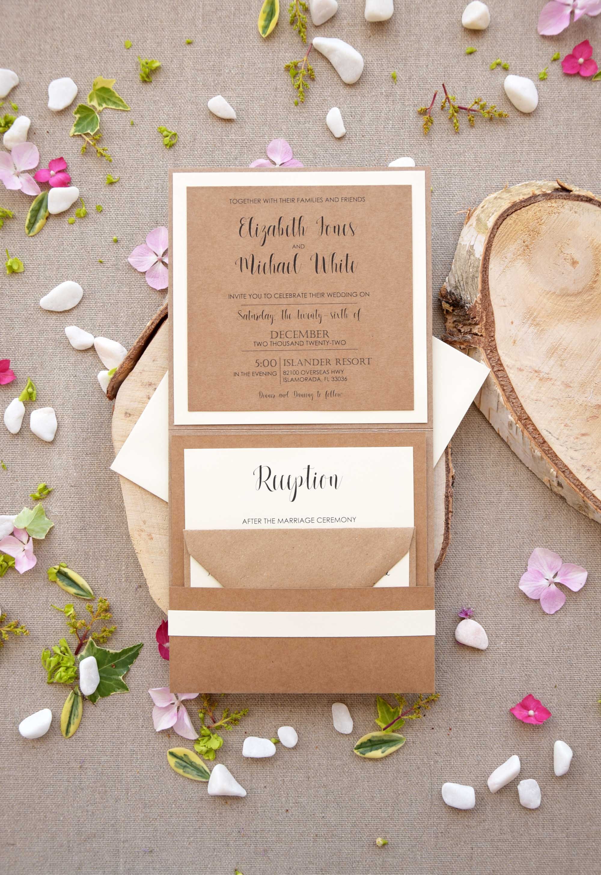 Rustic Wedding Invitations Lace Marriage Invitations Pocket - Etsy