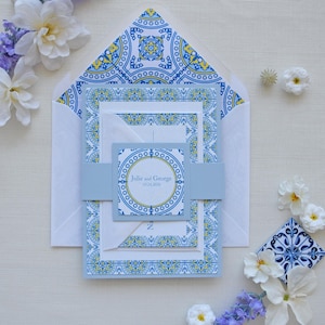 Blue and Yellow Tile Wedding Invitation, Portuguese Tile Wedding Invite ...