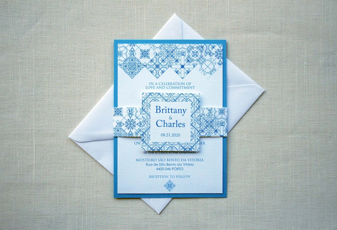 Turquoise Tile Wedding Invitation Portuguese Tile Wedding | Etsy